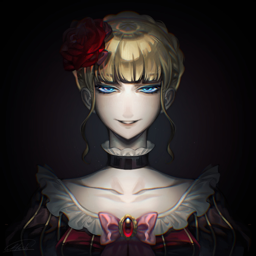 The Big ImageBoard (TBIB) - 1girl beatrice (umineko) black background blonde hair blue eyes bow ...