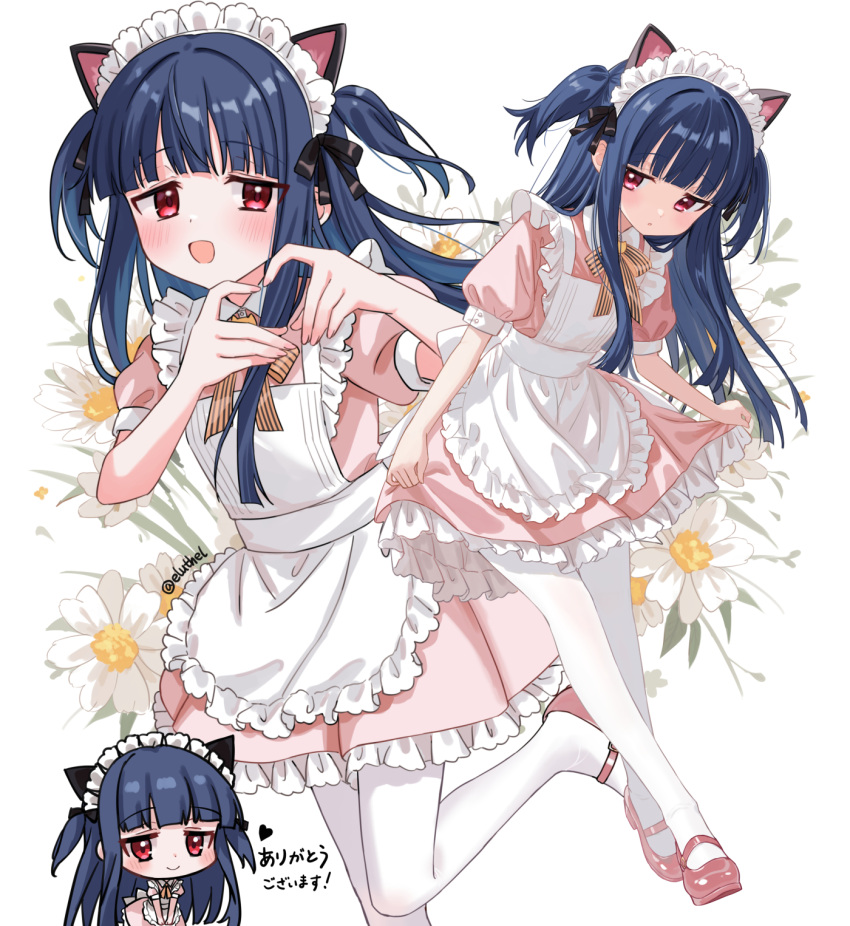 The Big ImageBoard (TBIB) - animal ears apron black cat blue hair bow ...