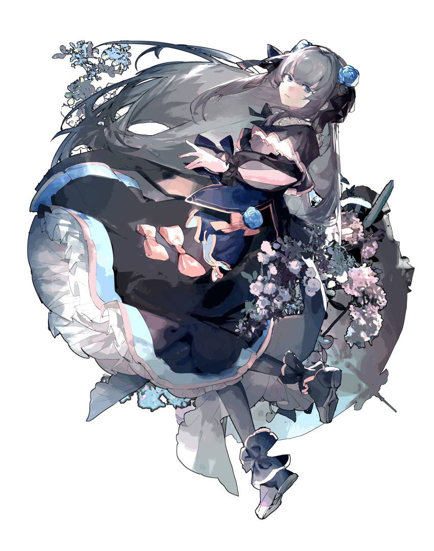 The Big ImageBoard (TBIB) - 1girl arcaea black dress black footwear blue flower commentary dress ...