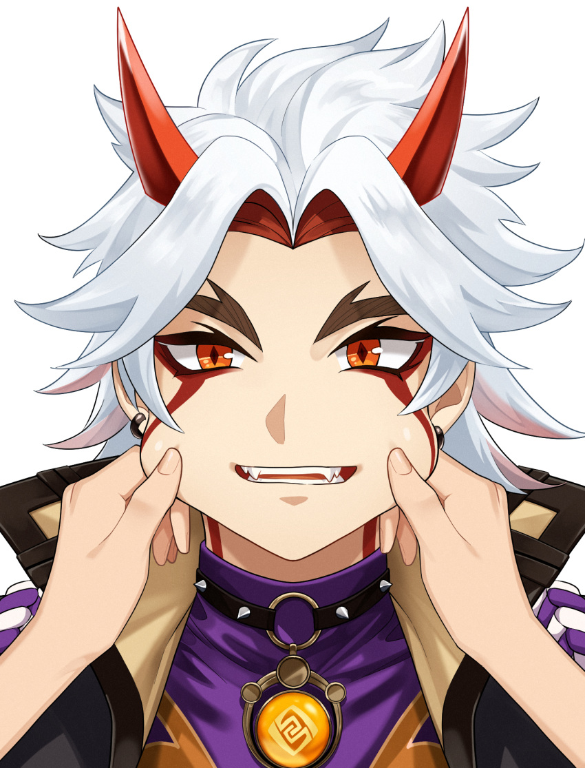 The Big ImageBoard (TBIB) - 1boy arataki itto cheek pinching cheek pull ...