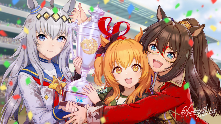 The Big ImageBoard (TBIB) - 3girls ahoge animal ears blush brown hair confetti dated el condor ...