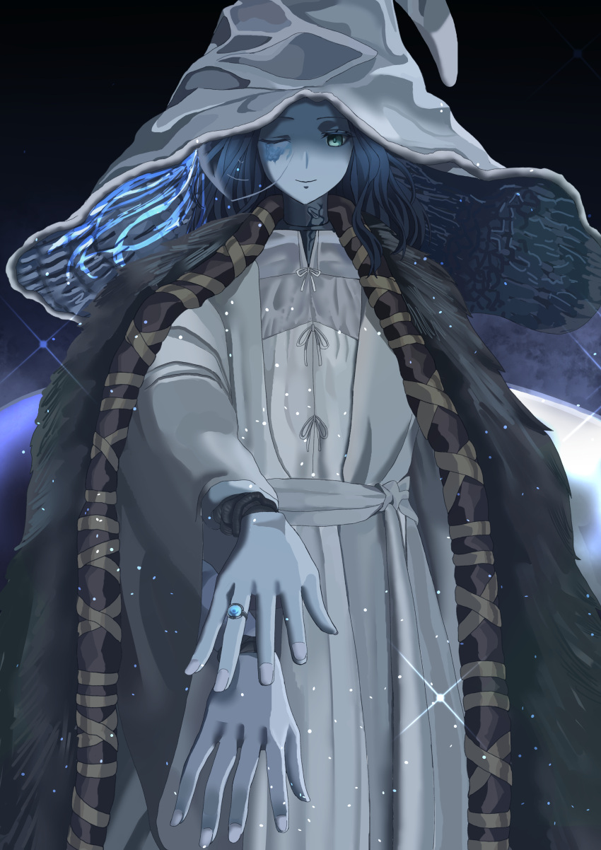 The Big ImageBoard (TBIB) - 1girl absurdres blue hair blue skin cape closed mouth colored skin ...